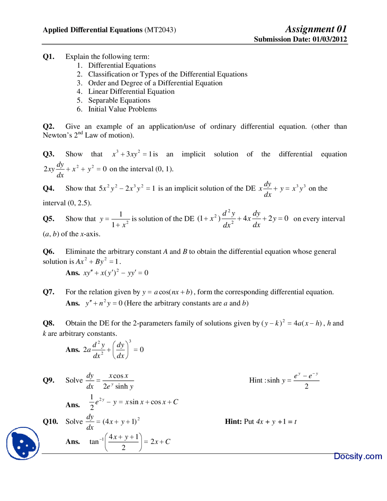 Linear Equations Initial Value Problems Differential Equation
