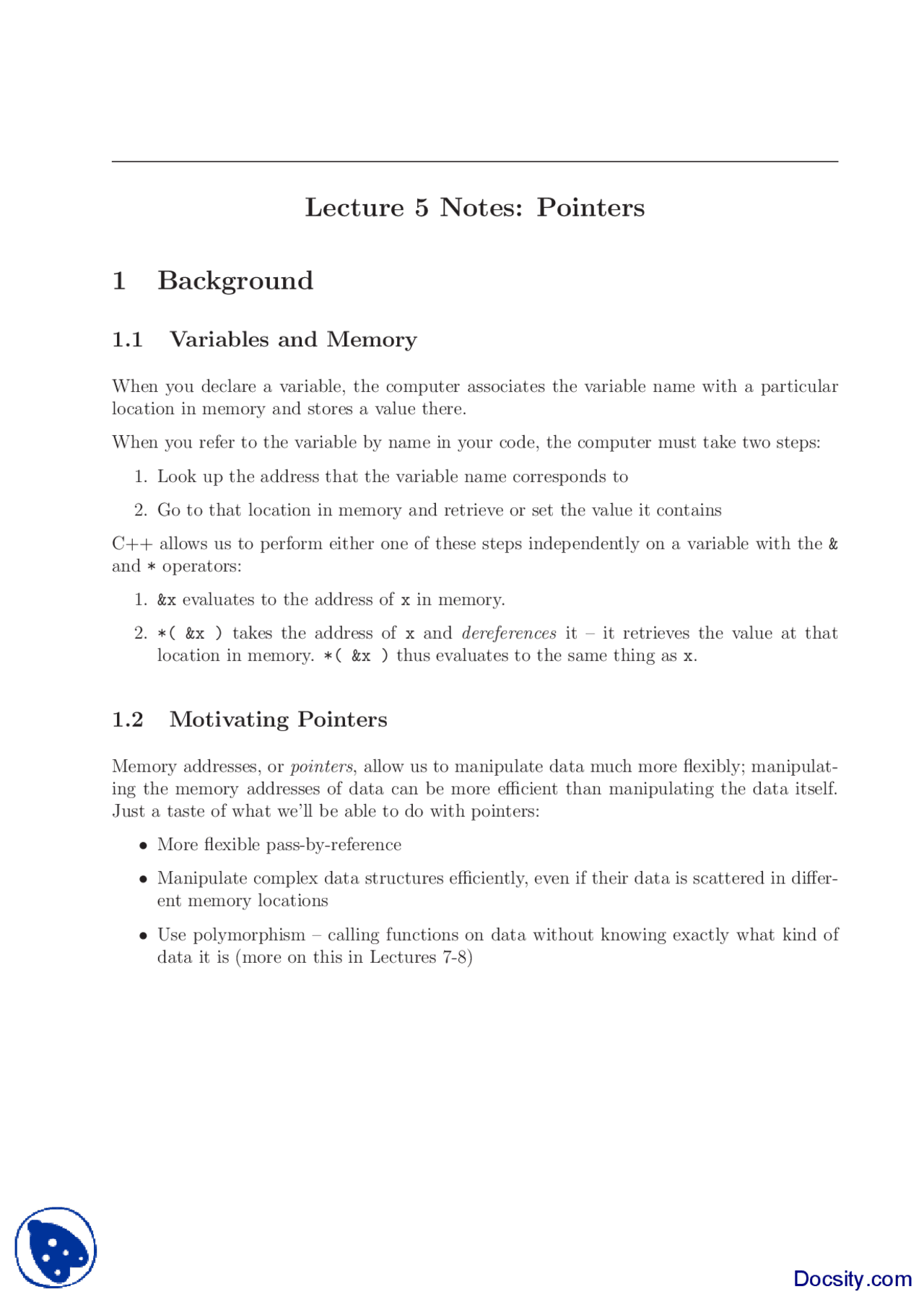 Pointers Programming And Data Structures Lecture Slides Docsity