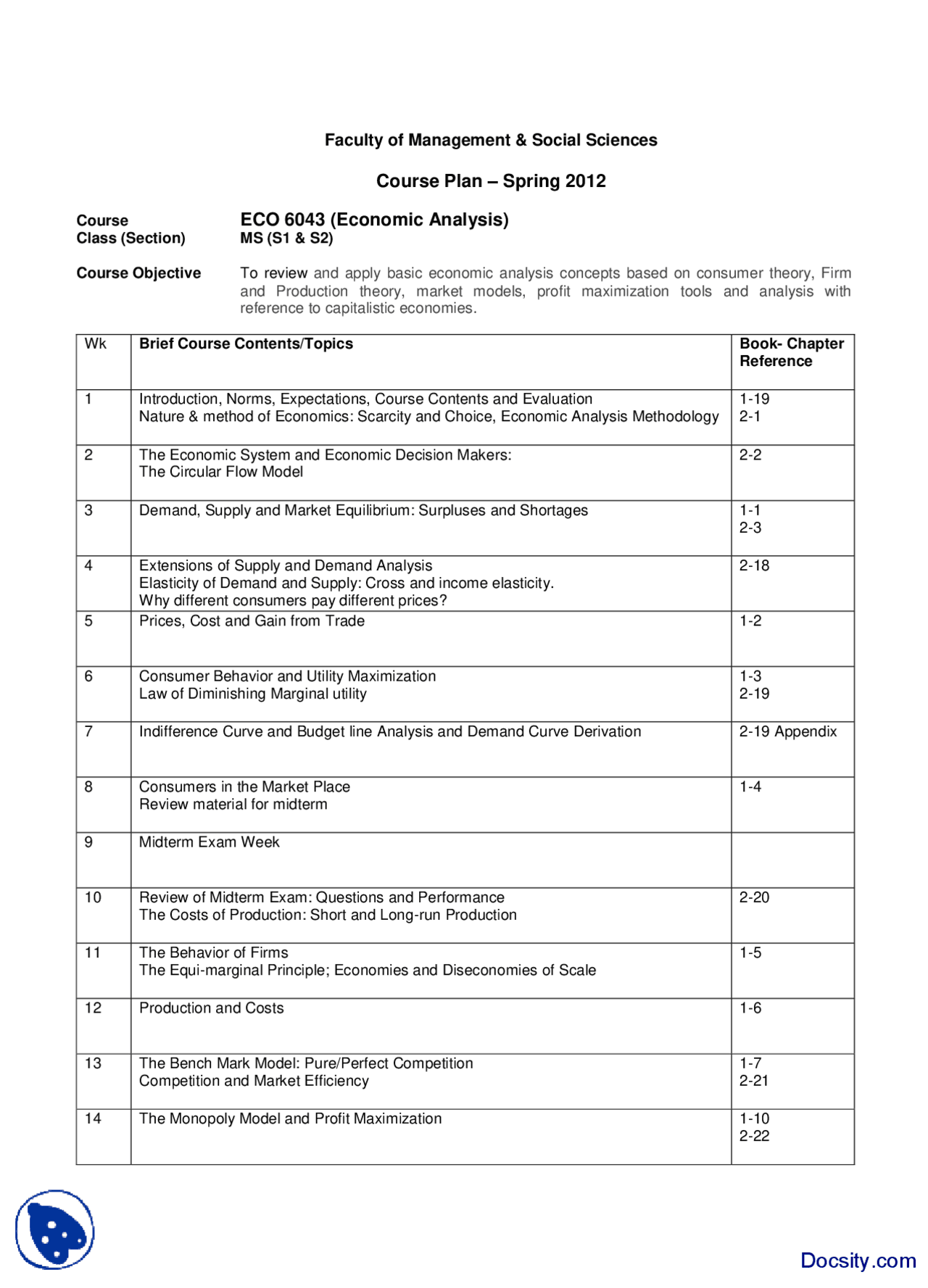 Course Plan-Economy Analysis-Course Outline | Lecture notes Economic ...
