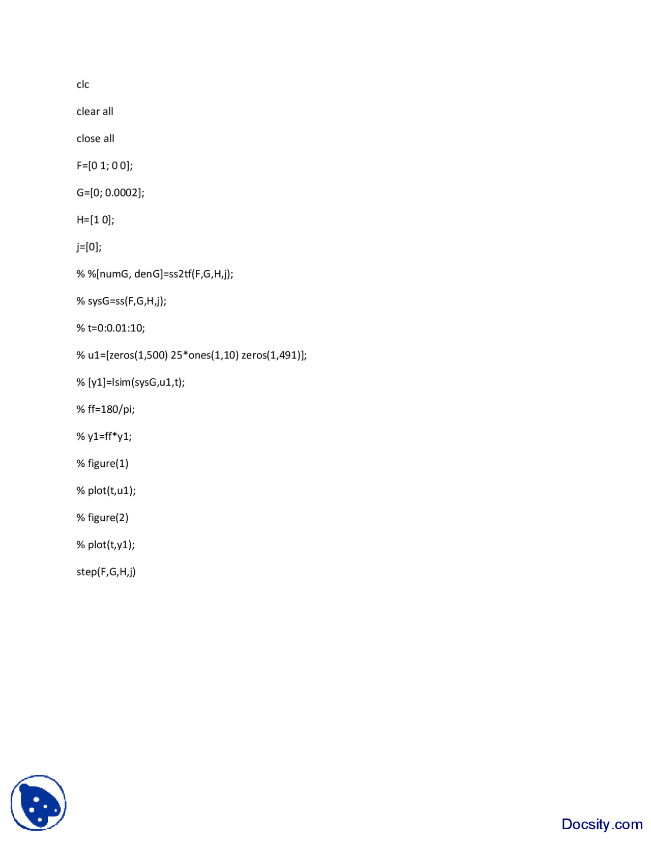 Tranfer Function Plot-Control Systems-Code - Docsity