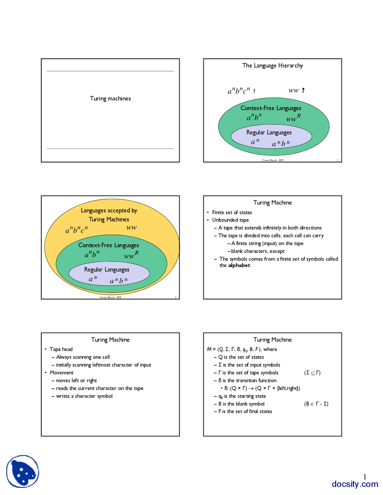 Turing Machines Theory Of Automata Lecture Slides Slides Theory Of Automata Docsity