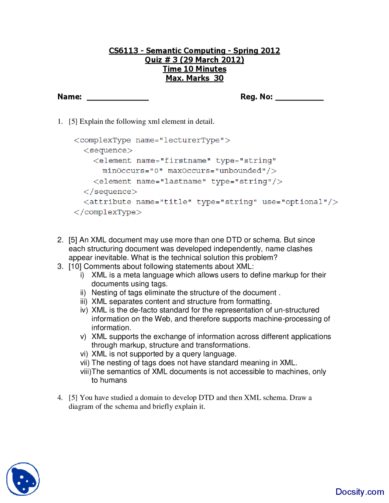 Xml Elements Semantic Computing And Bioinformatics Quiz Docsity