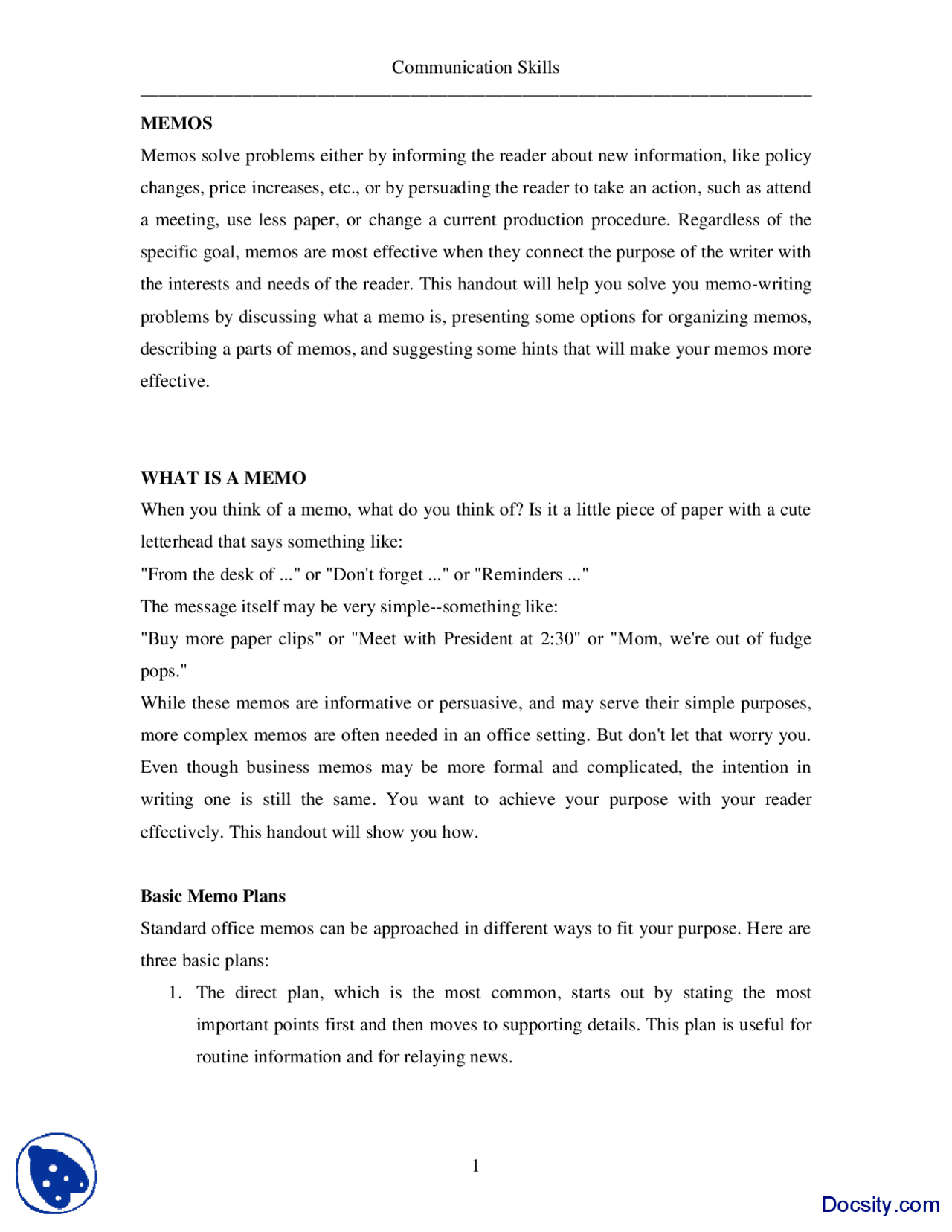 Memo Writing I Effective Business Communication Lecture Handout