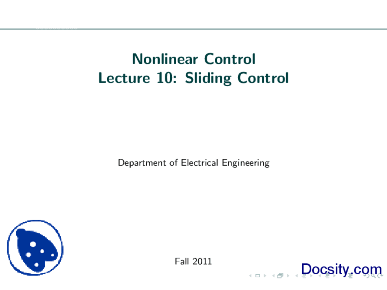 Sliding Control Non Linear Control Systems Lecture Slides Docsity