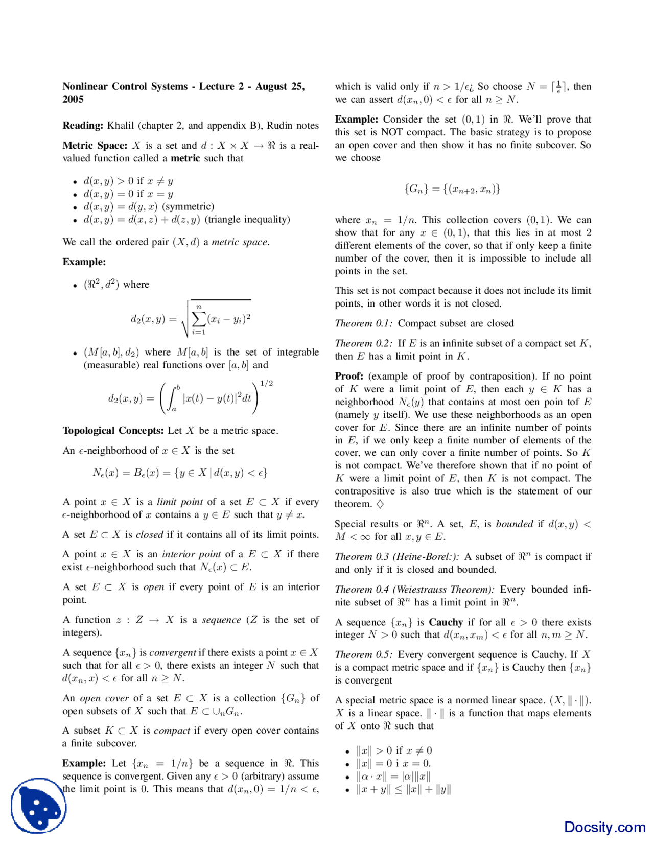 Topological Concepts Control Of Non Linear Systems Handout Docsity
