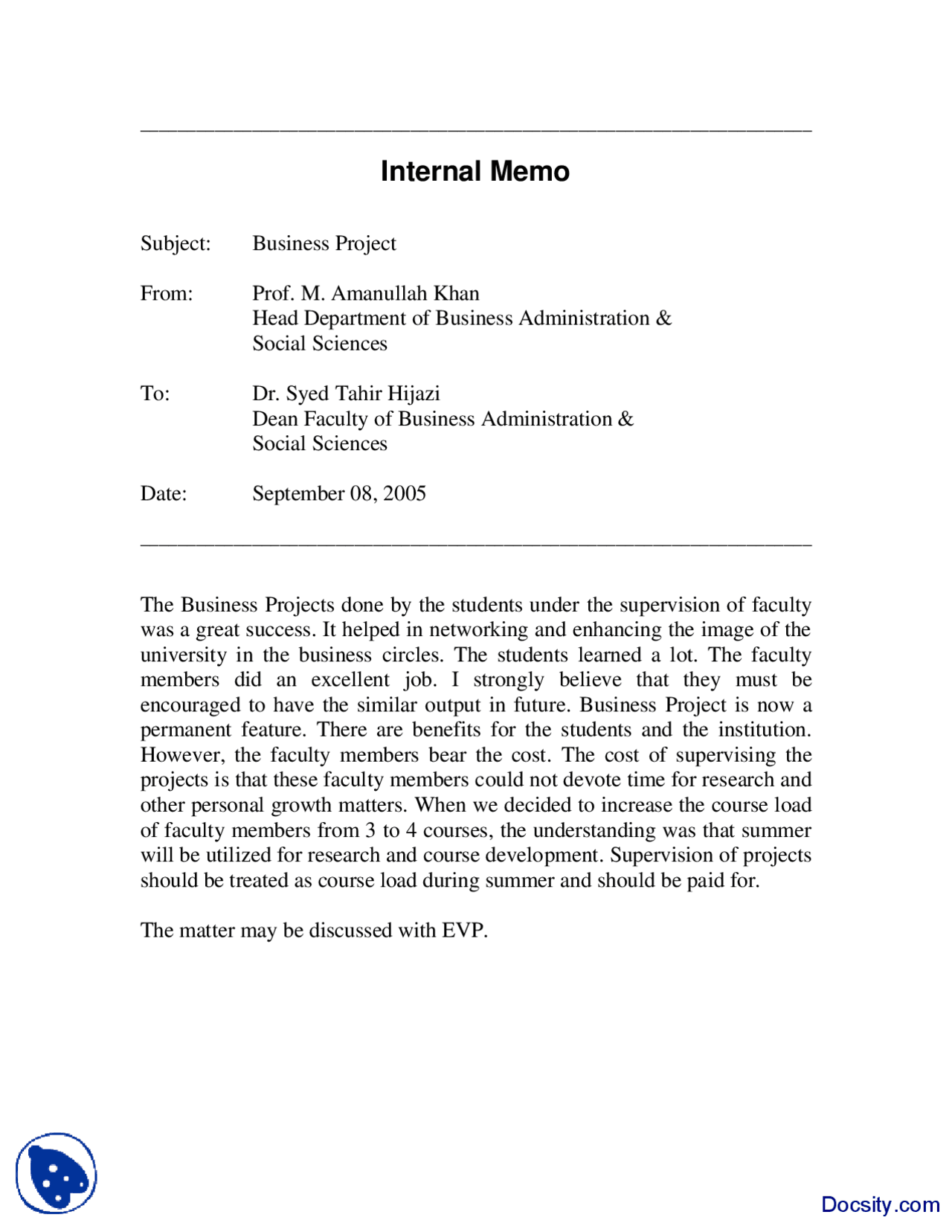 Memo Smaple 2 Effective Business Communication Lecture Handout