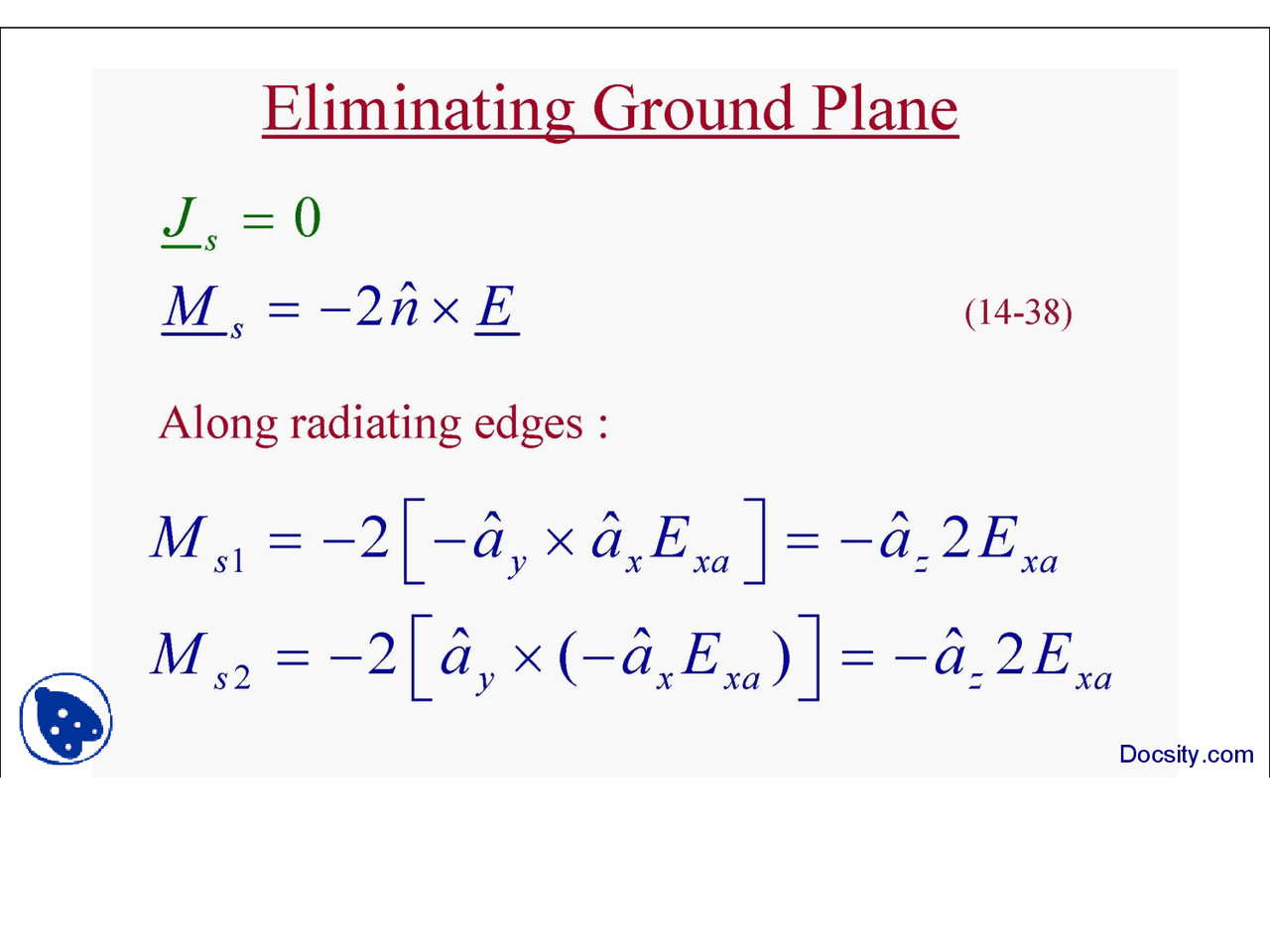 Eliminating Ground Plane Advanced Antenna Theory Lecture Slides Docsity