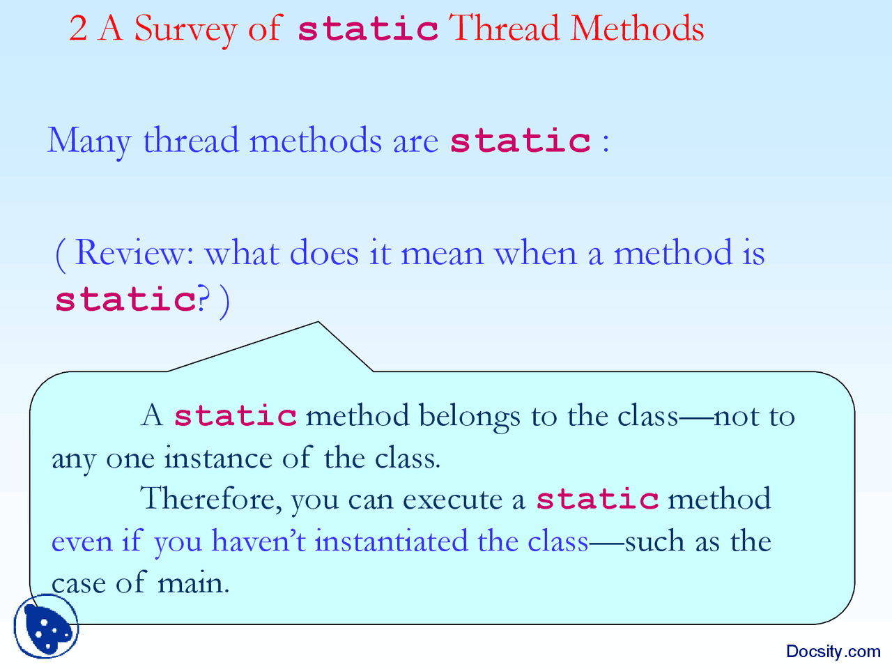 Static Thread Methods Programming Threads Lecture Slides Docsity