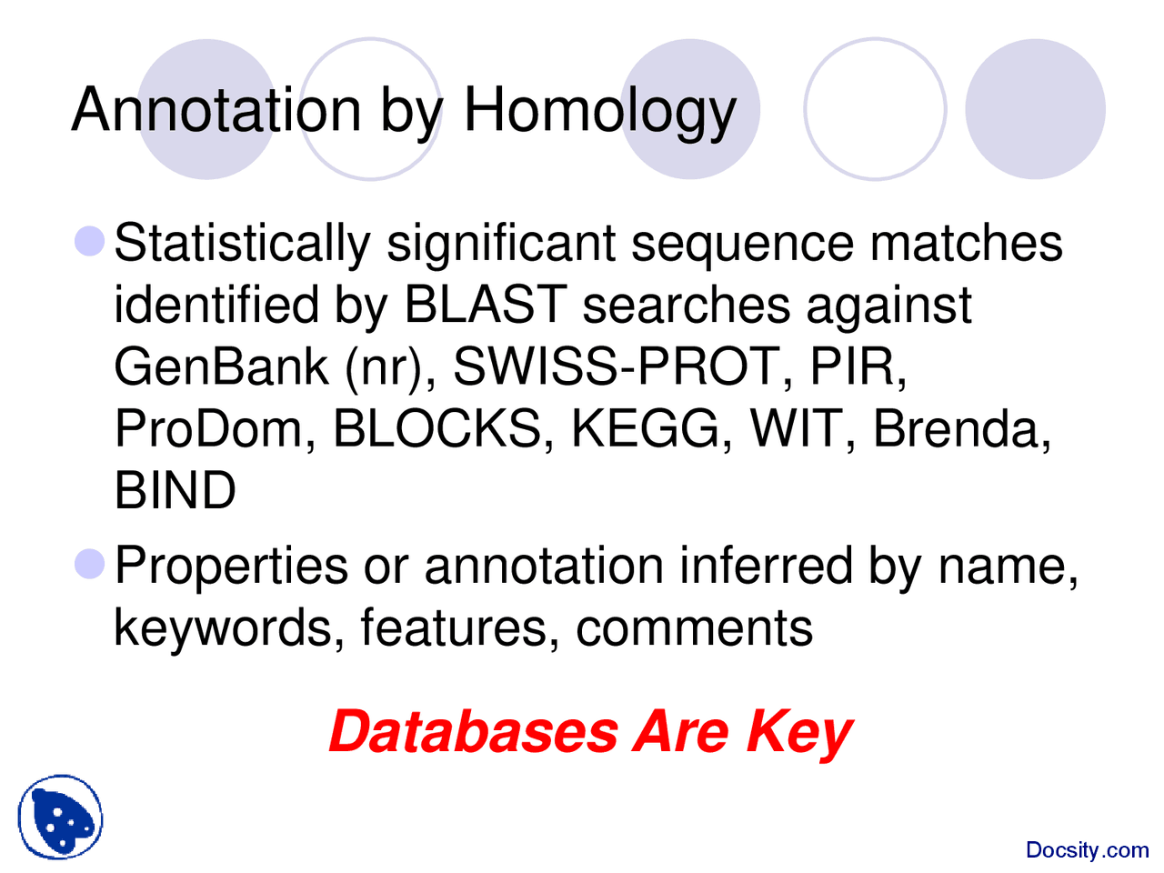 Annotation By Homology Modern Biogenetics Lecture Slides Docsity