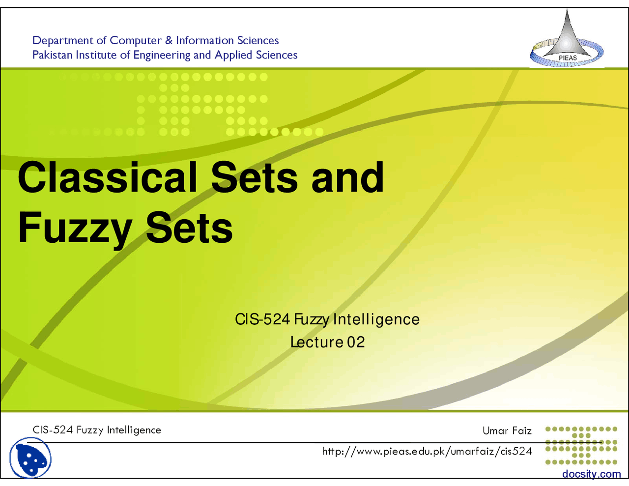 Classical Sets And Fuzzy Sets Fuzzy Intelligence Lecture Slides Docsity