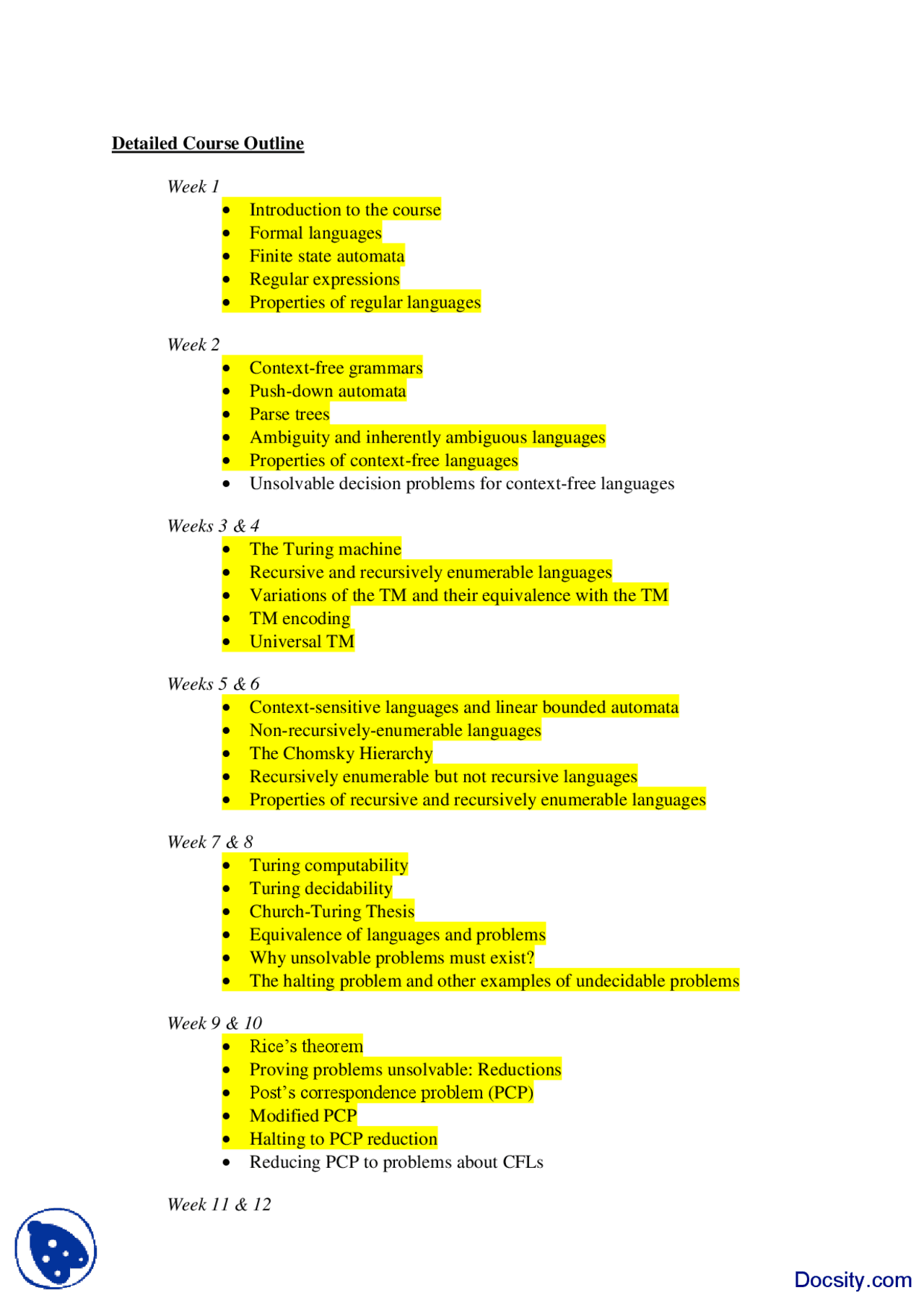 Course Outline Theory Of Computation Handout Ejercicios Teoría De La