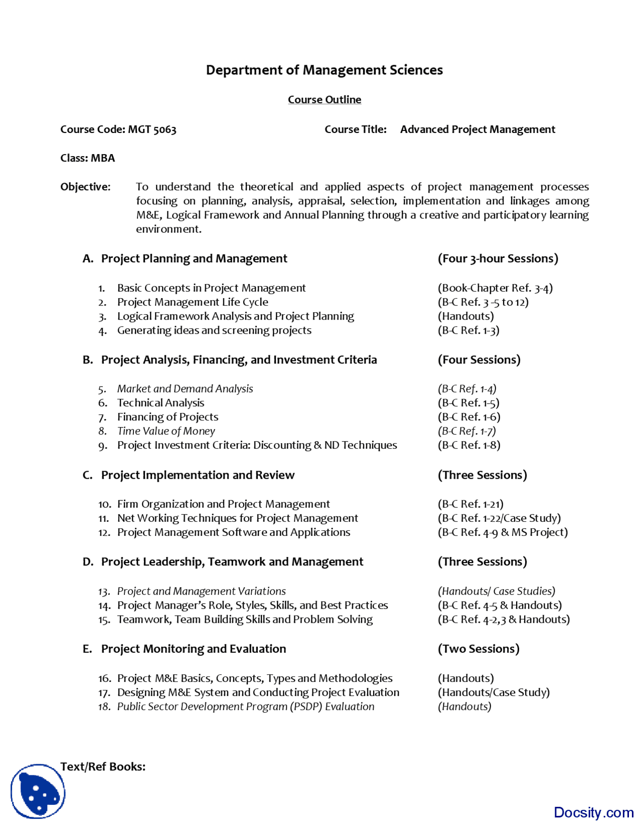 Course Outline Project Managment Course Outline Docsity