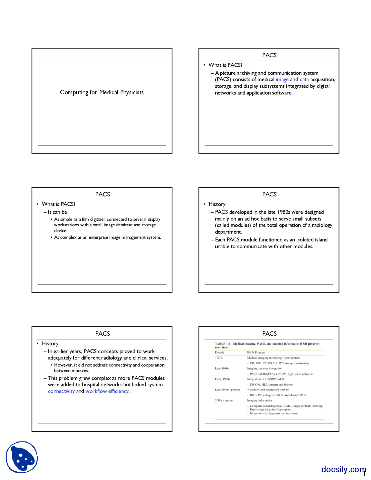 Pacs Basic Principles Computation In Medical Physics Lecture Slides