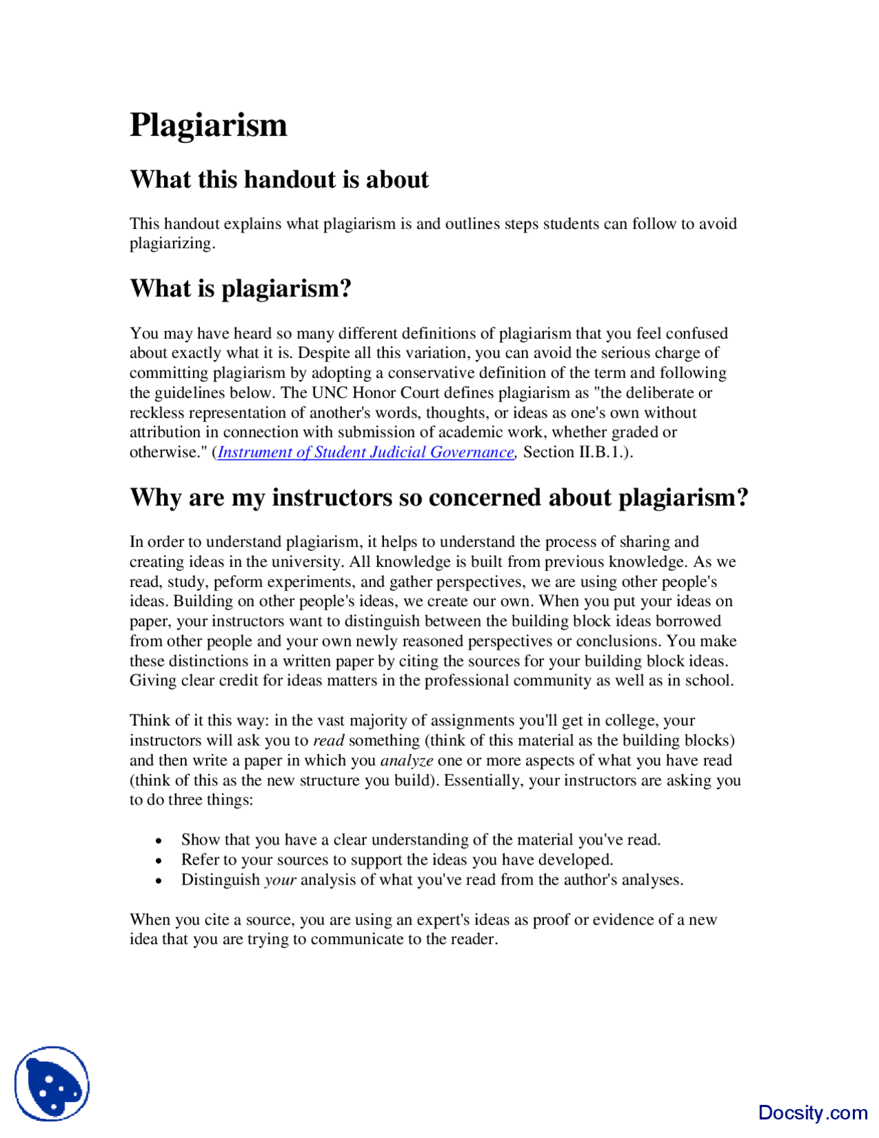 Plagiarism-Communication in Business-Lecture Handout - Docsity