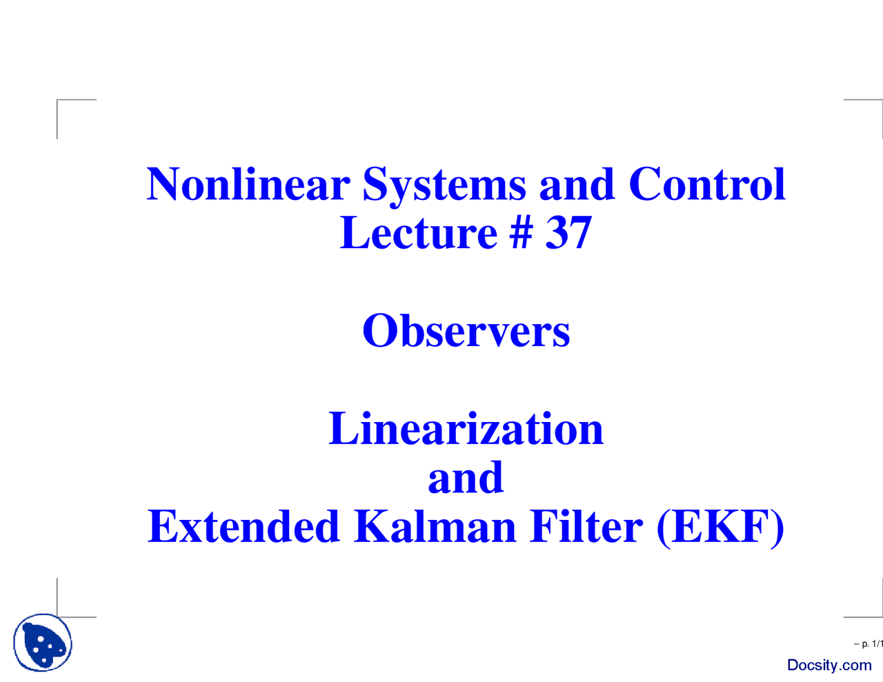 Extended Kalman Filter-Non Linear Systems Control and Analysis-Lecture ...