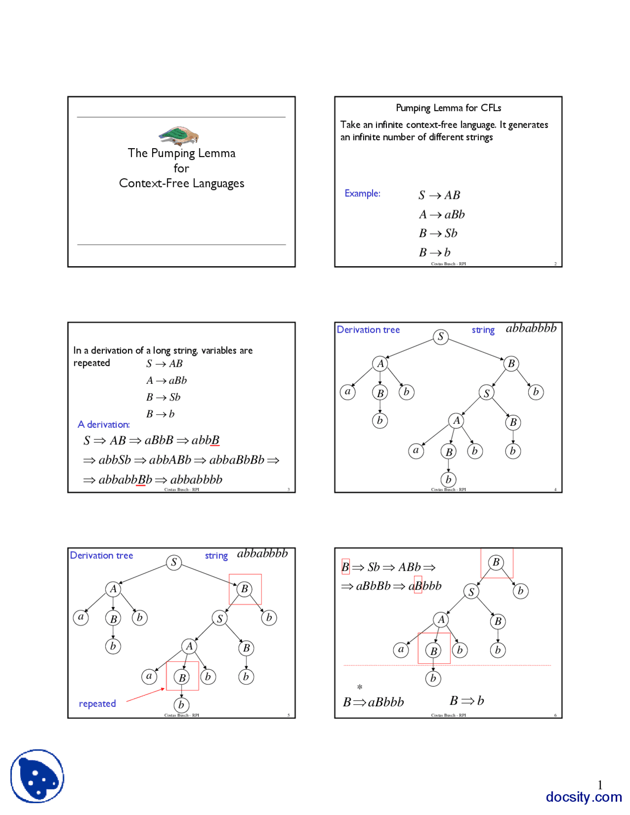 Pumping Lemma For Cfls Theory Of Automata Lecture Slides Docsity