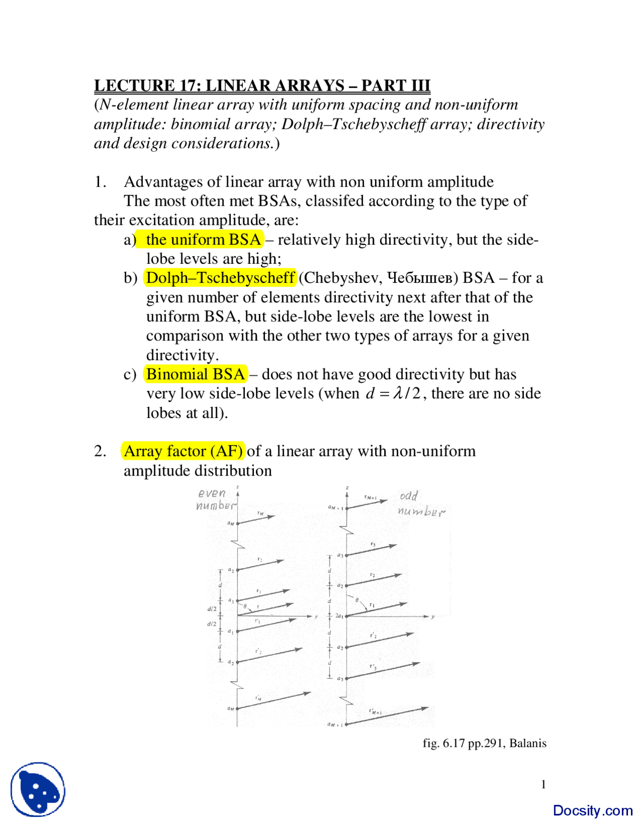 Linear Array Theory Part 3 Arrays In Antenna Theory Lecture Slides