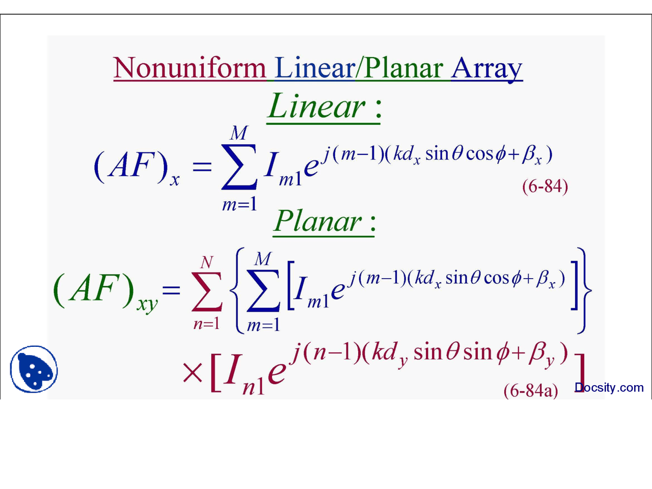 Nonuniform Linear Planar Array Arrays In Antenna Theory Lecture Slides