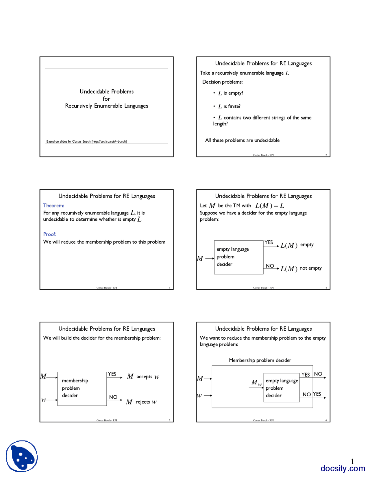 Undecidable Problems For Re Languages Theory Of Automata Lecture Slides Docsity