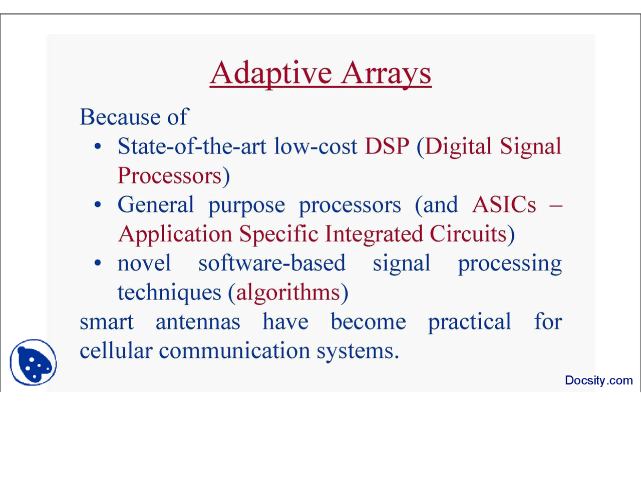 Adaptive Arrays-Antenna Theory and Arrays-Lecture Slides - Docsity