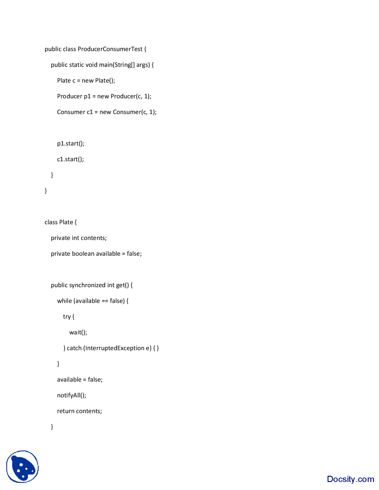 Producer Consumer Test-Advanced Computer Programming-Code - Docsity