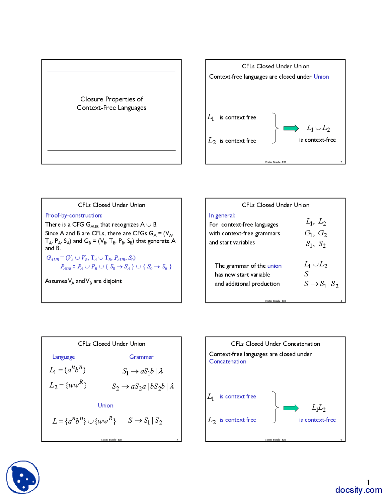 Closure Properties Of Cfls Theory Of Automata Lecture Slides Docsity