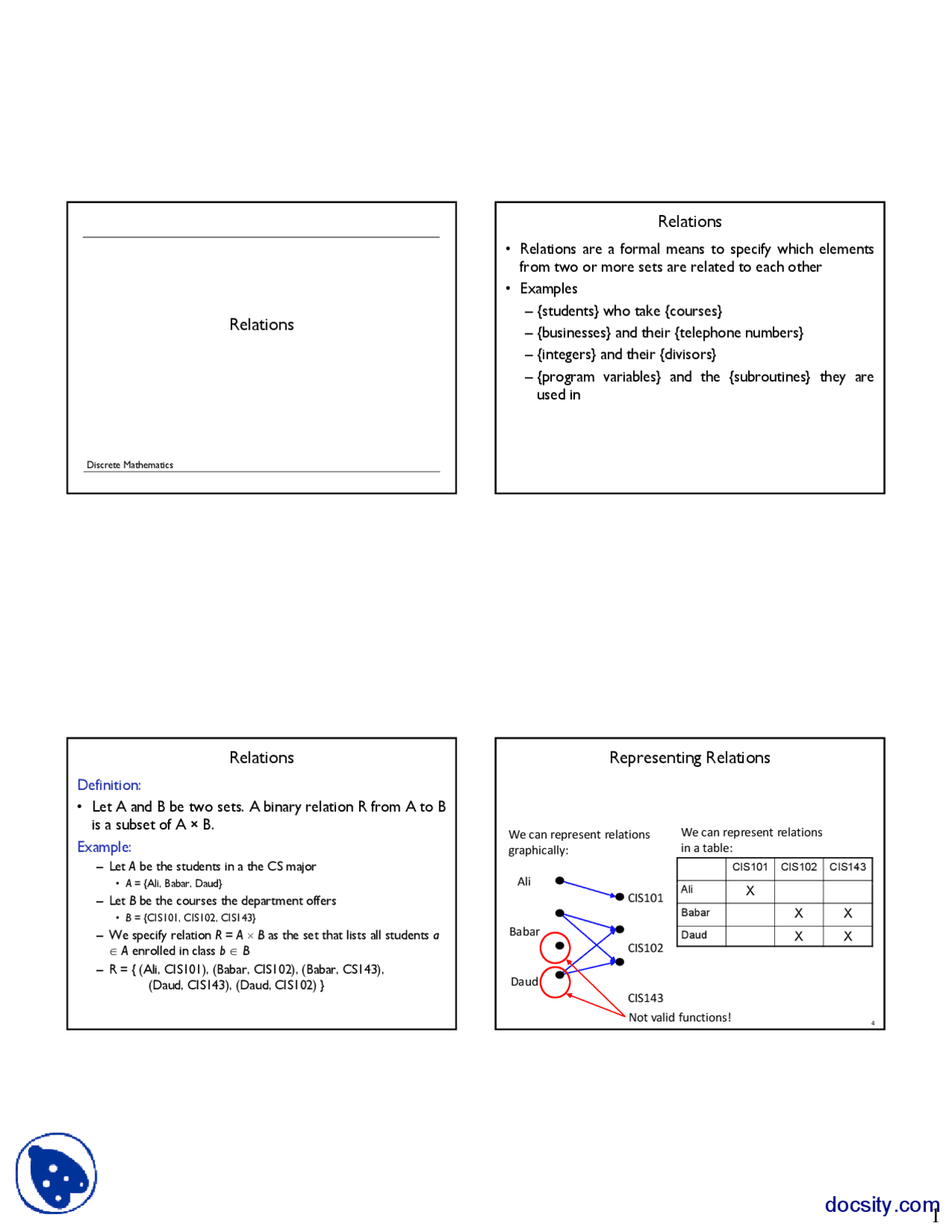 Relations-Discrete Mathematics-Lecture Slides - Docsity