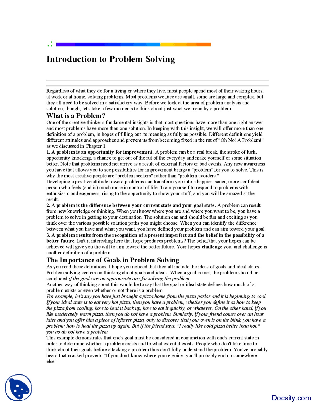 Introduction to Problem Solving-Effective Business Communication-Lecture Handout - Docsity