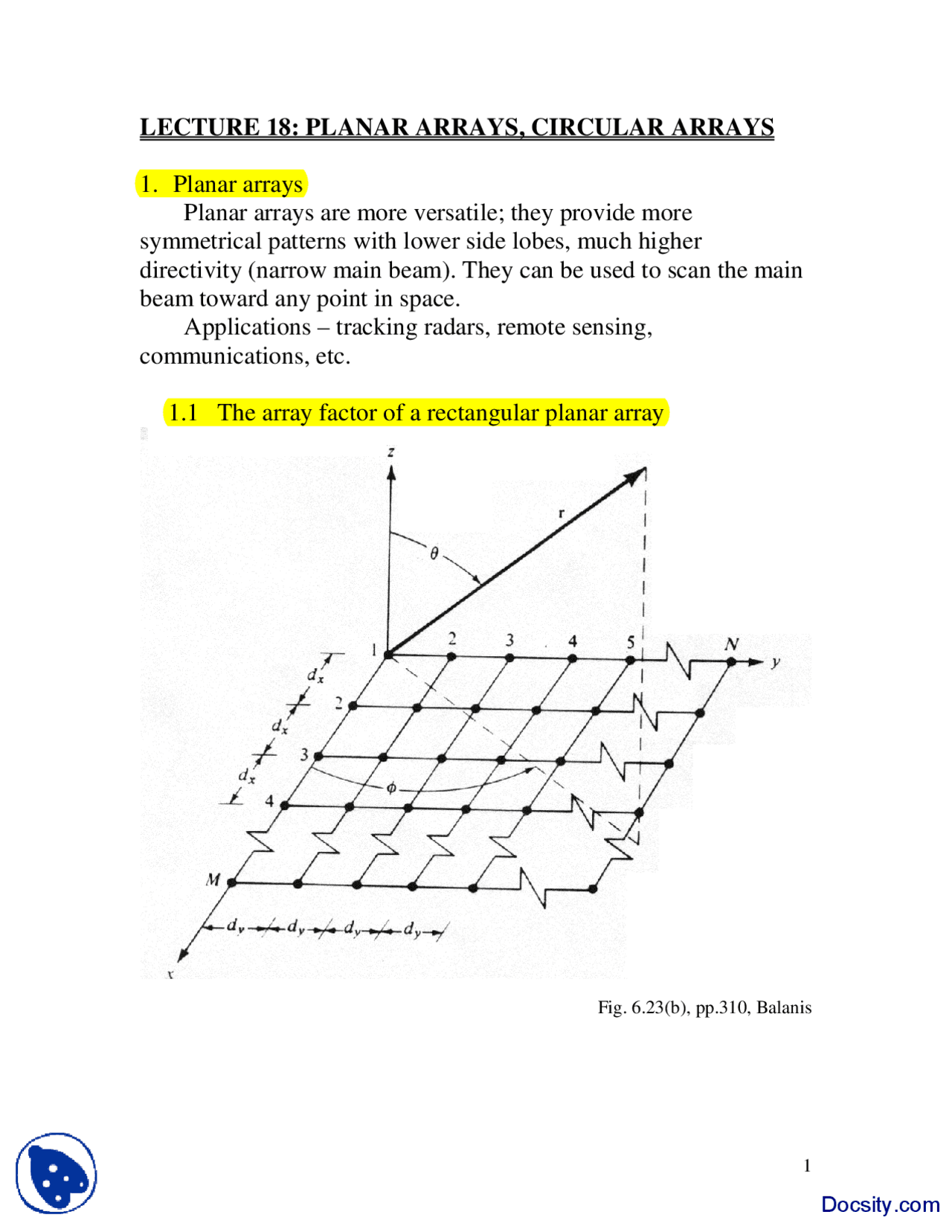 Planar Arrays Circular Arrays Arrays In Antenna Theory Lecture Slides