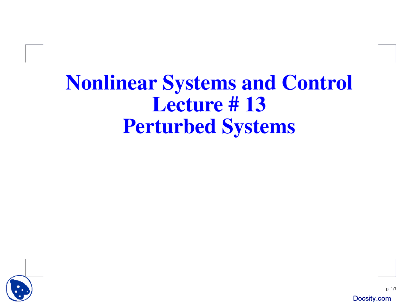 Perturbed Systems Control Of Non Linear Systems Lecture Slides Docsity