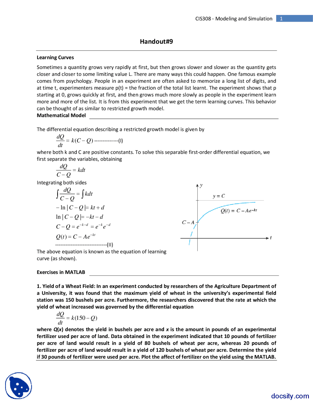Learning Curves Modeling And Simulation Lecture Handouts Docsity