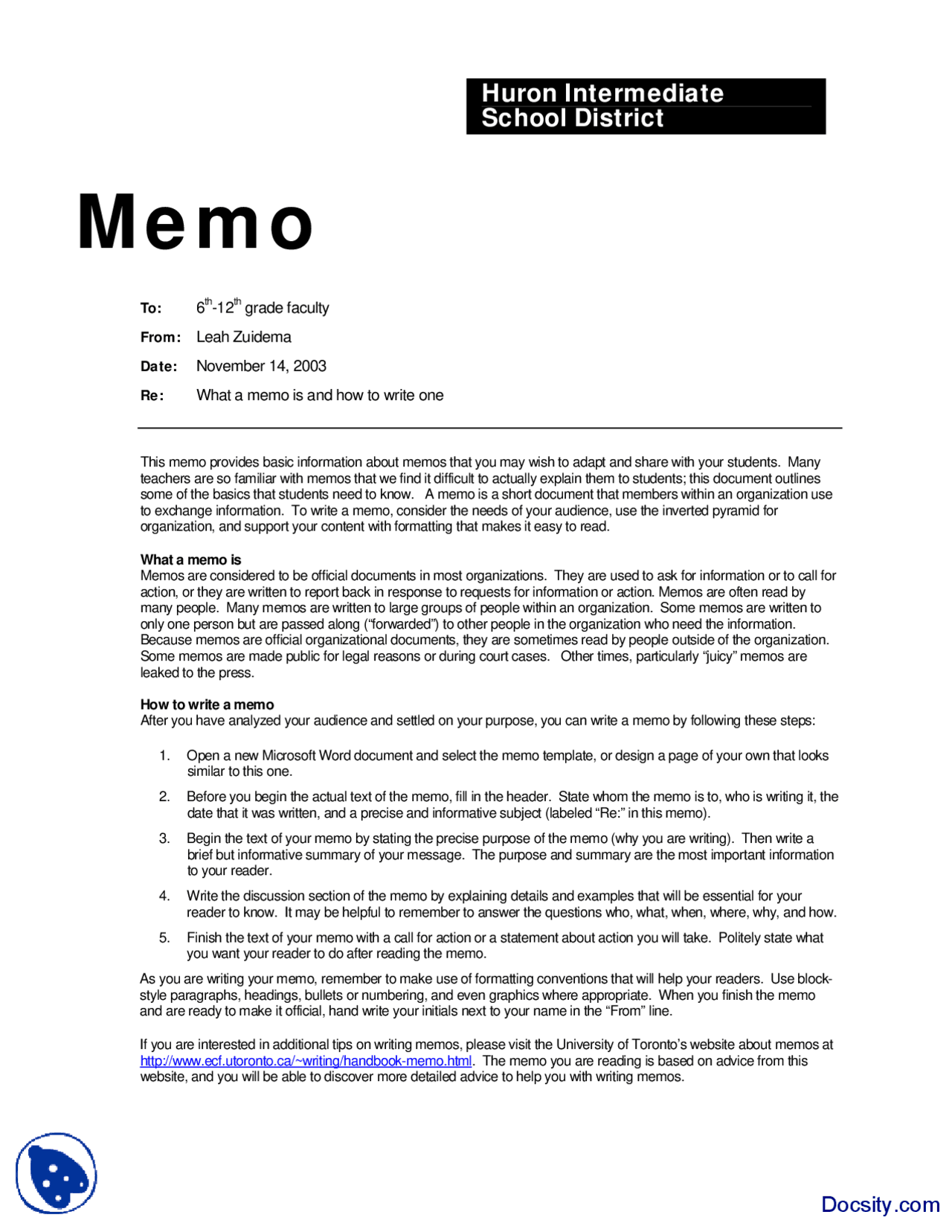 Memo Sample Communication In Business Lecture Handout Docsity