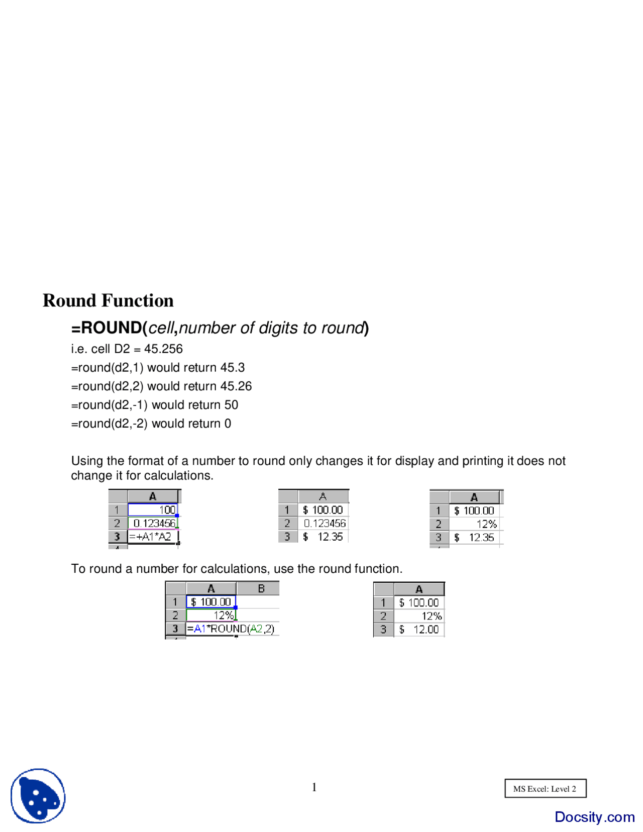 Advanced Functions Excel Manual Handout Docsity