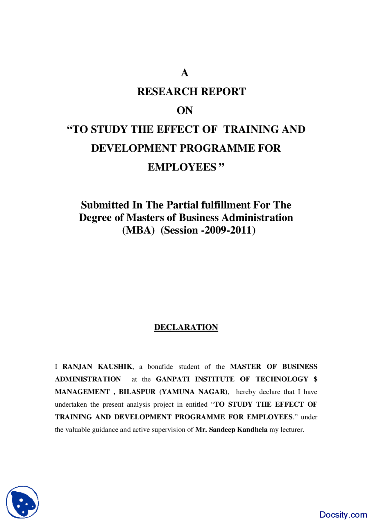Effect Of Training And Development Programme For Employees Docsity