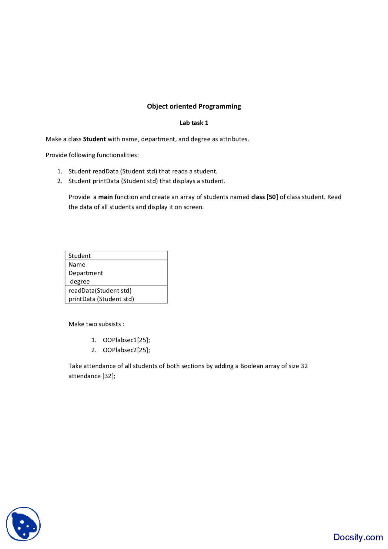 Classes-Learning Java Language- Lab Assignment - Docsity