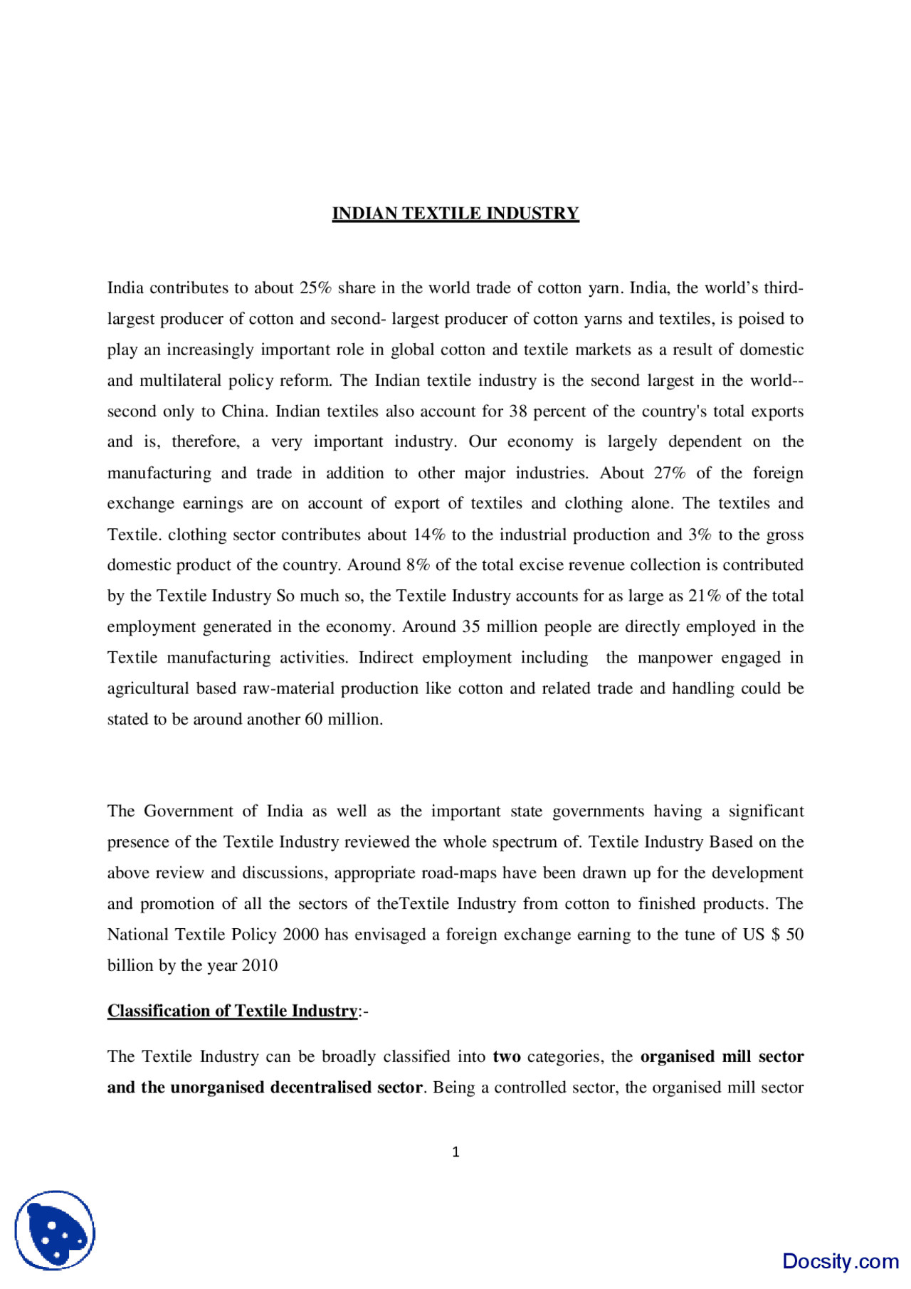 Indian Textile Industy Full Part 1 Docsity