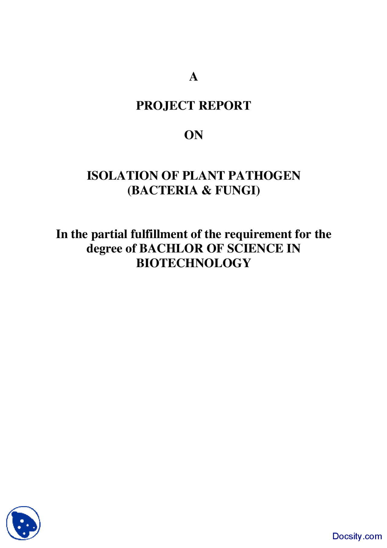 Isolation of Plant Pathogen-Isolation in Biotechnology-Project Reports ...
