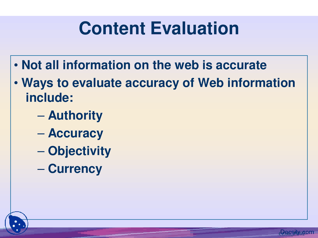 Content Evaluation Information Technology Lecture Slides Docsity