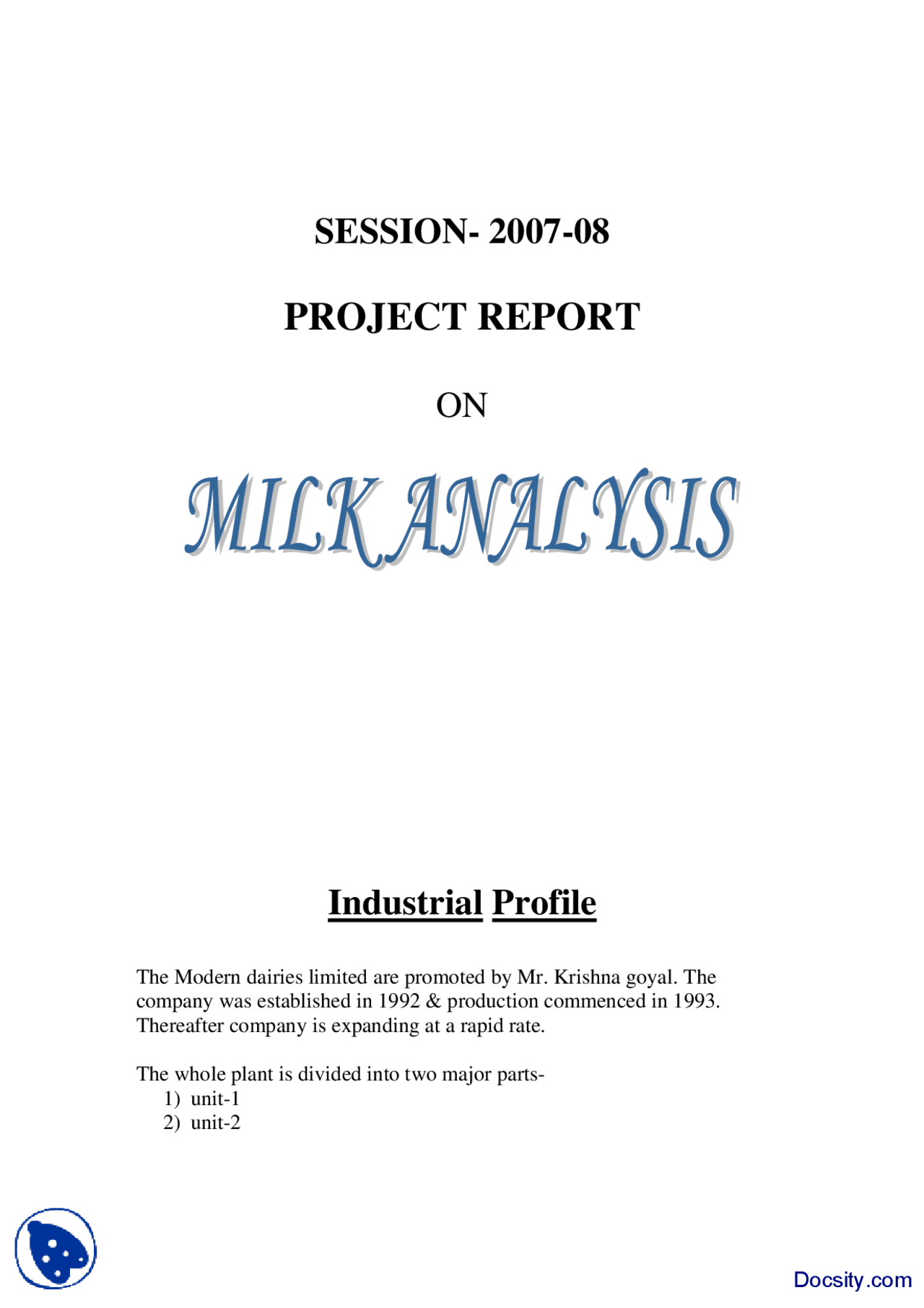 Milk Analysis-Modern Biotechnology Industry-Project Reports | Study ...