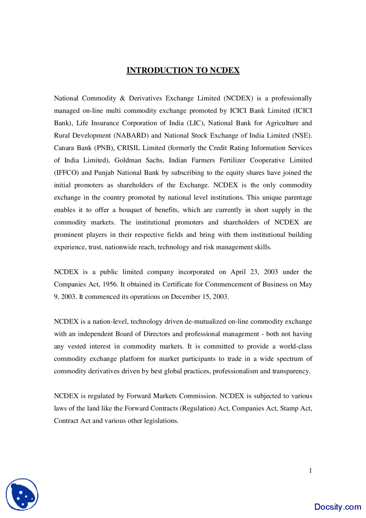 Introduction to NCDEX Part 1-Analysis of Businesses Banks Companies ...