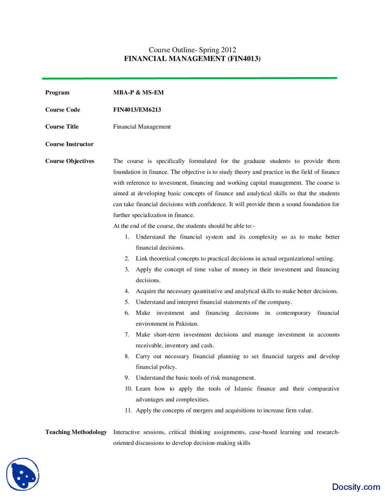 Course Outline Spring 2012 Financial Management Handout Docsity course-outline-spring-2012-financial-management-handout-docsity