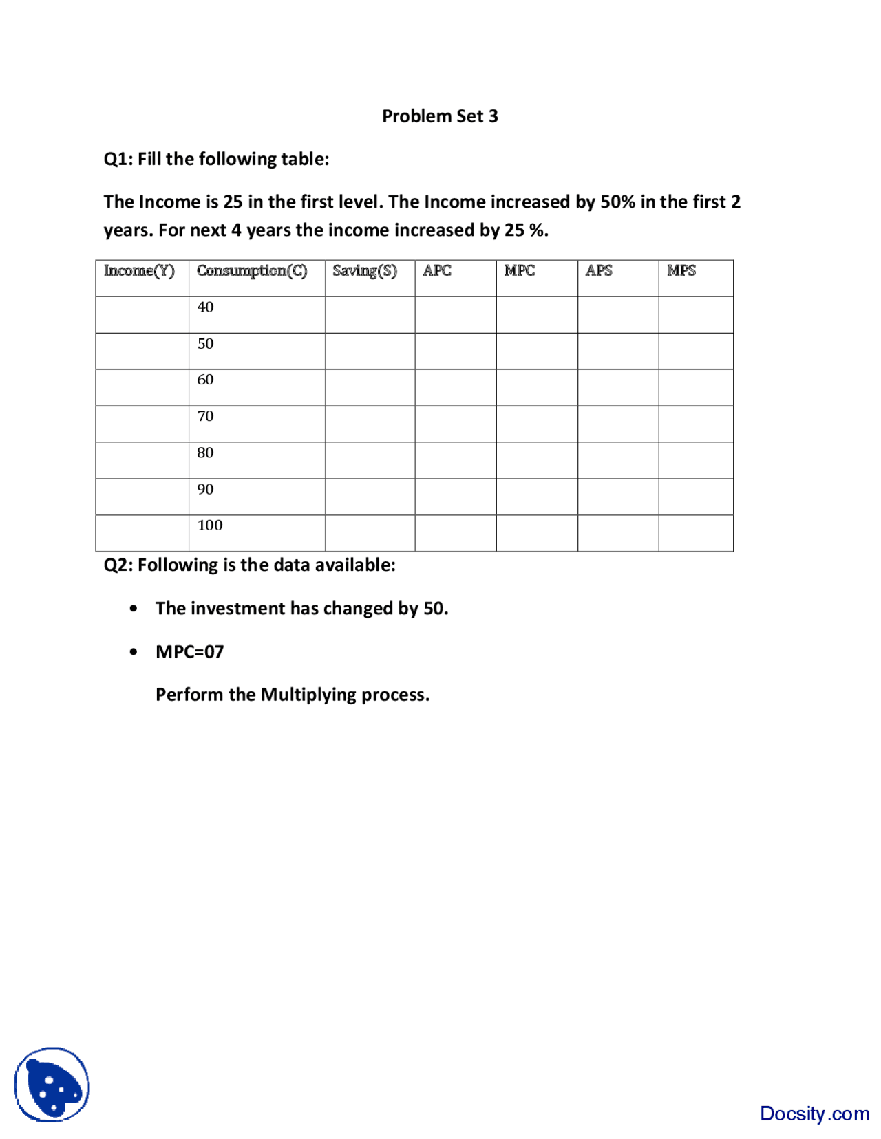Multiplying Process-Macroeconomics-Assignment - Docsity