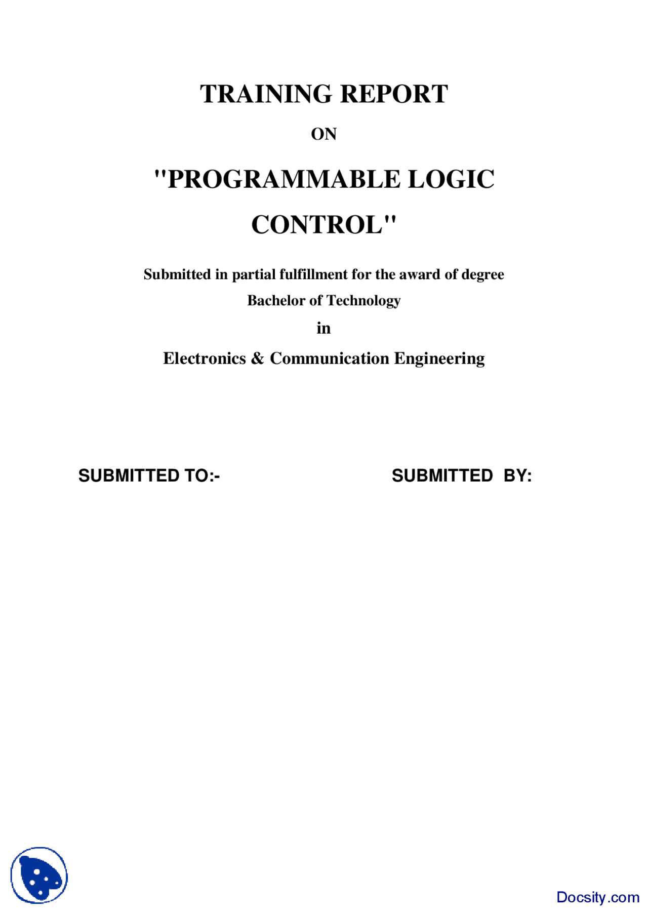 Programmable Logic Control Computer Sciences And Communication Project