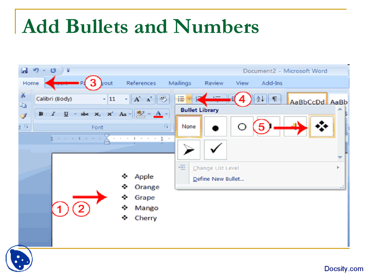 Bullets Page Breaks-Using Word 2007-Lecture Slides - Docsity
