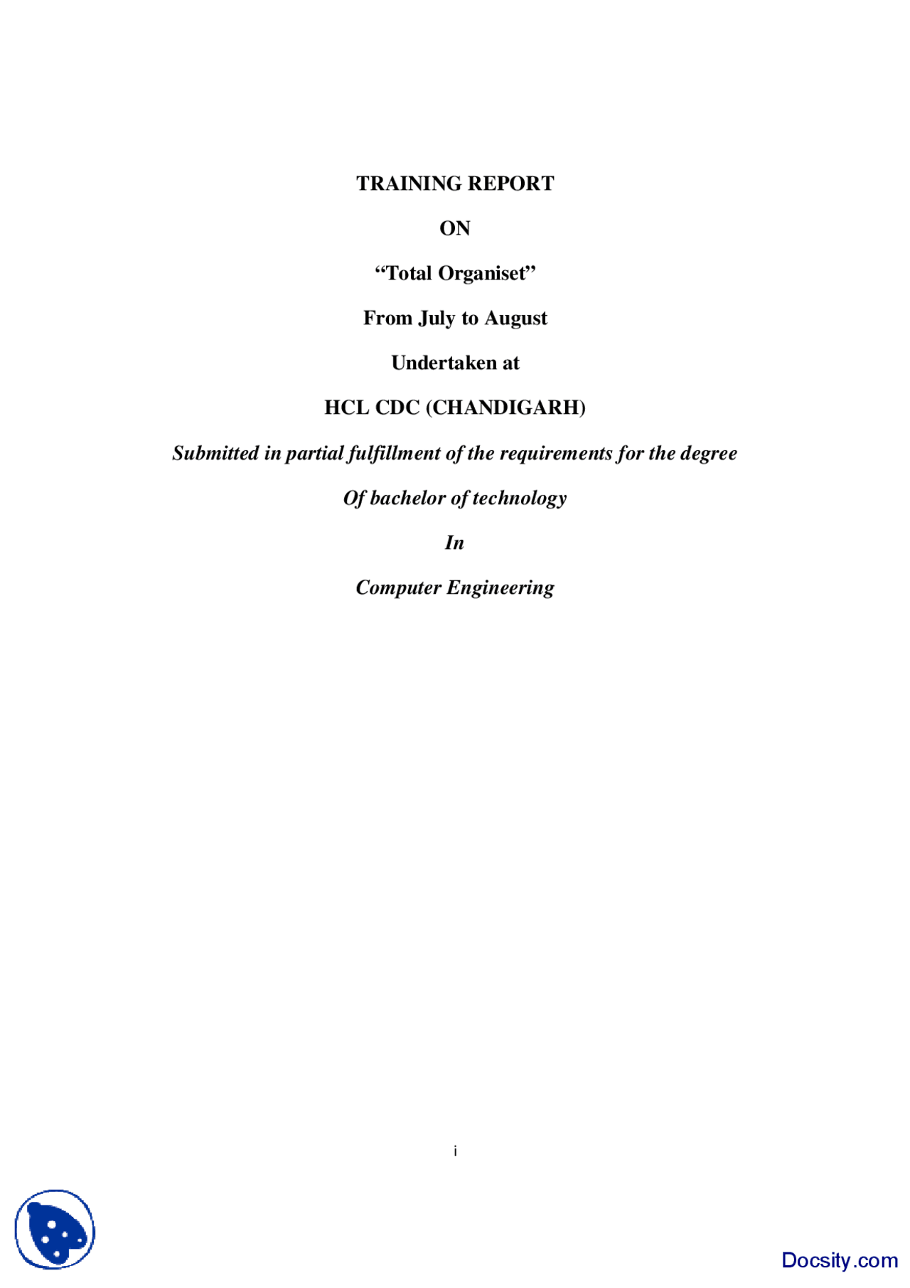 Total Organiset Computer Sciences And Communication Project Report Docsity