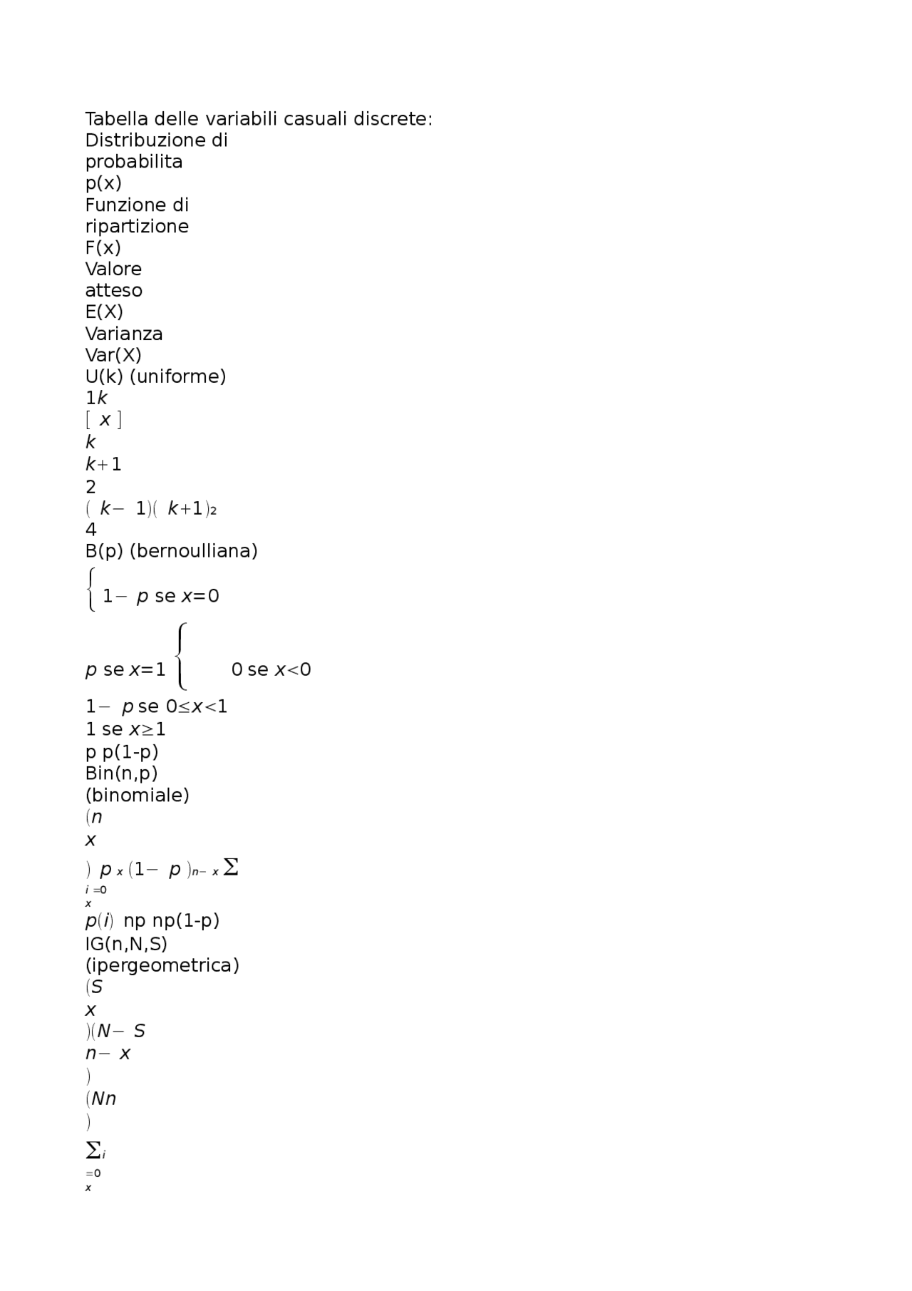 Tabella Delle Variabili Casuali Discrete Docsity