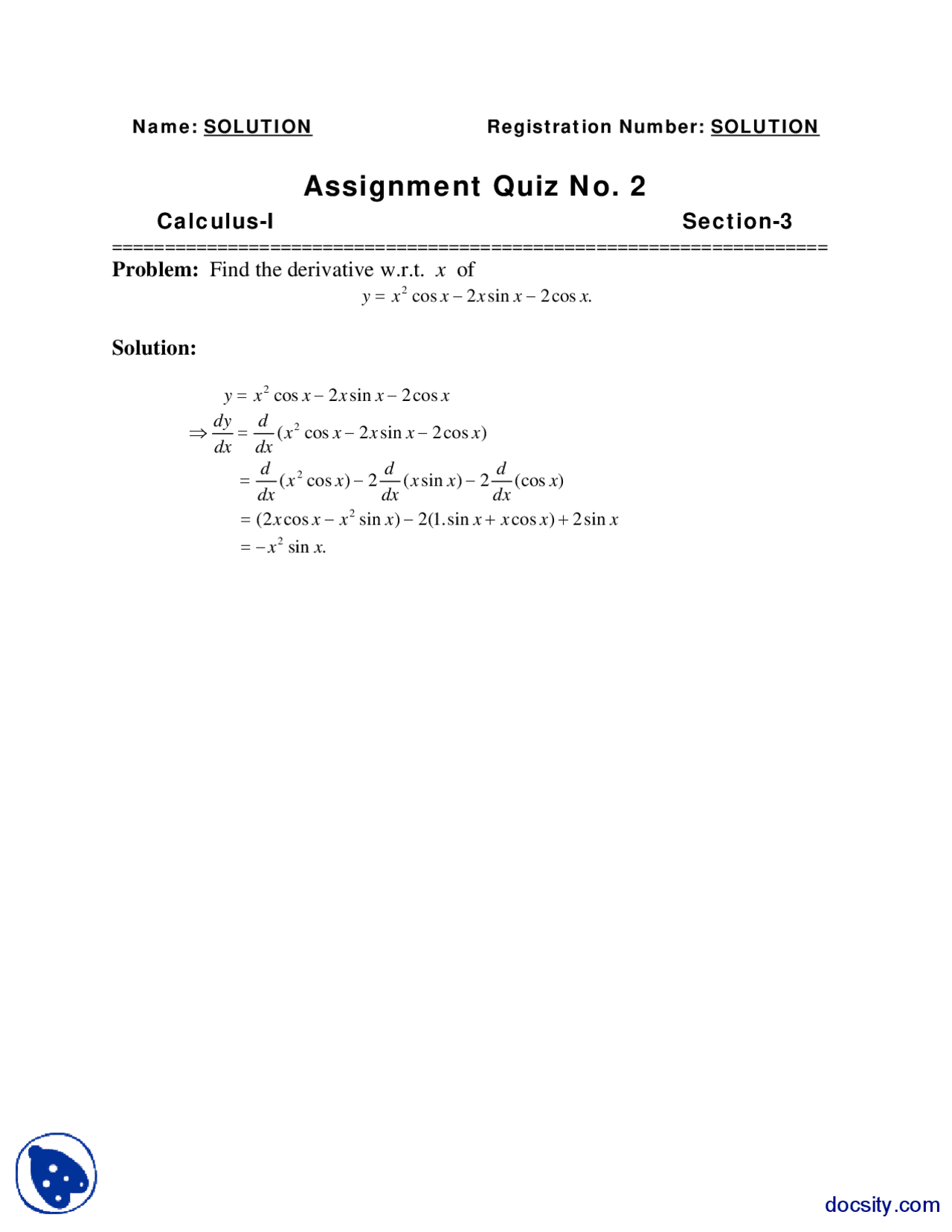 Derivatives 1 Calculus Assignment Docsity