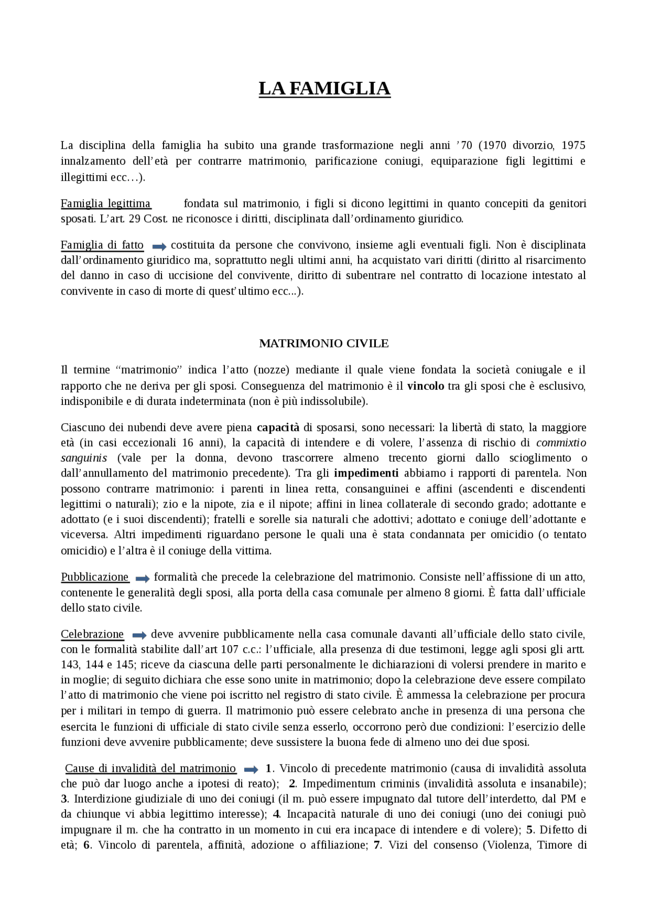 La Famiglia Diritto Privato Docsity