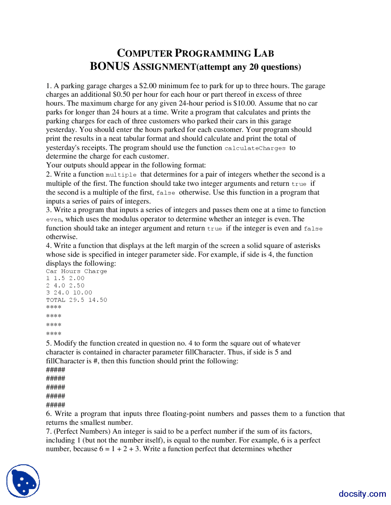 Simple Programs Introduction To Computer Programming Assignment Docsity 9458