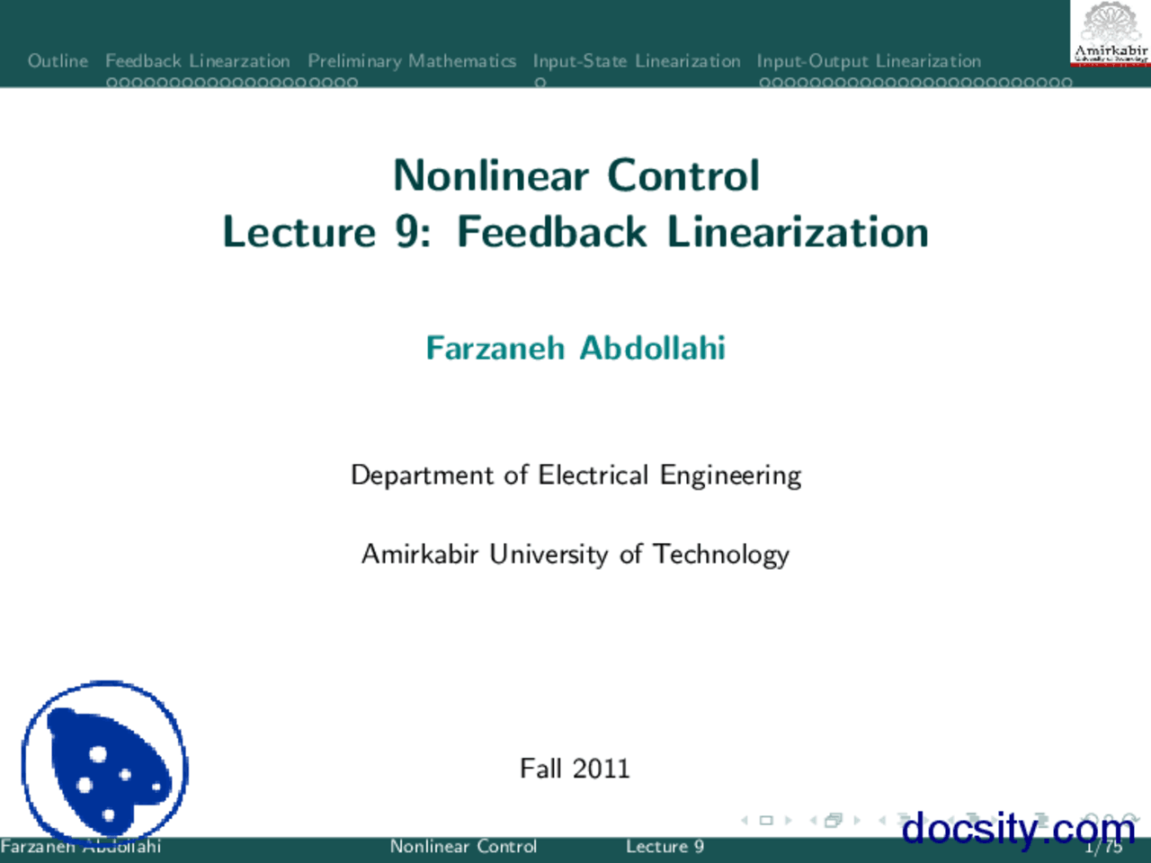 Feedback Linearization Ii Non Linear System And Control Lecture Slides